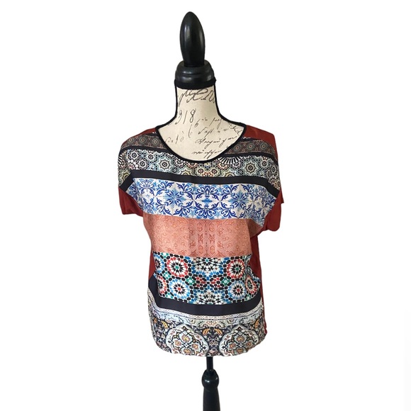 Zara | Tops | Womens Multi Colored Multi Patterned Top Size M | Poshmark